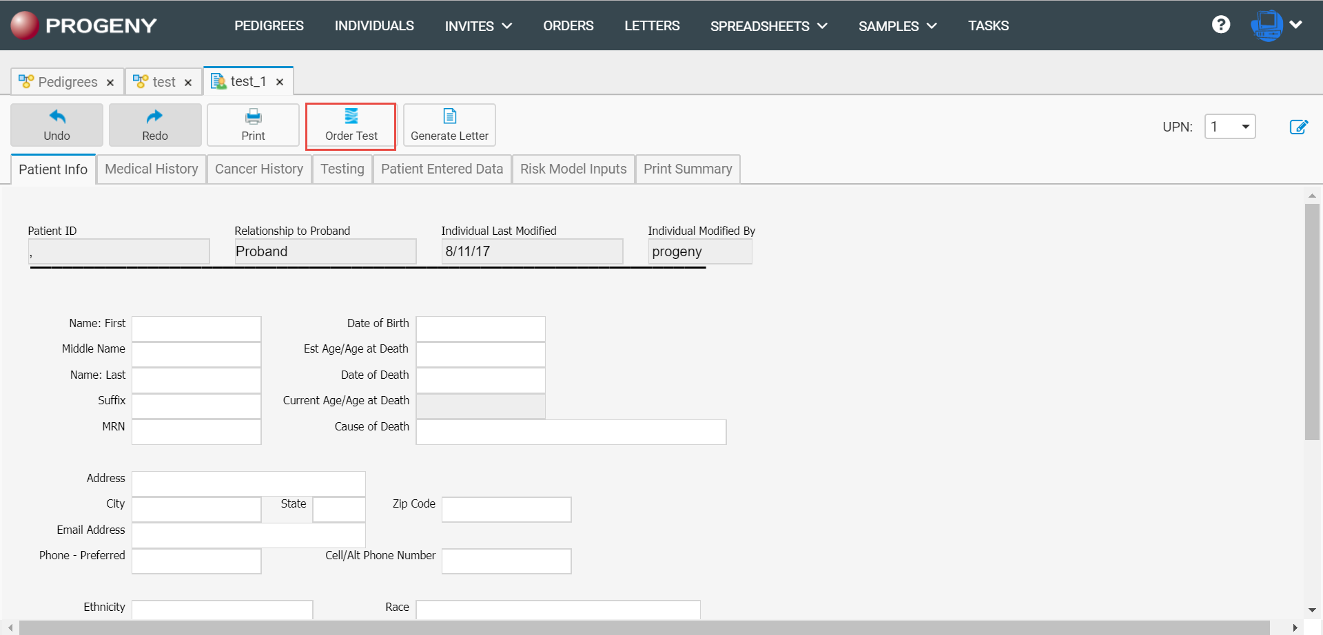 Ambry Order - Progeny