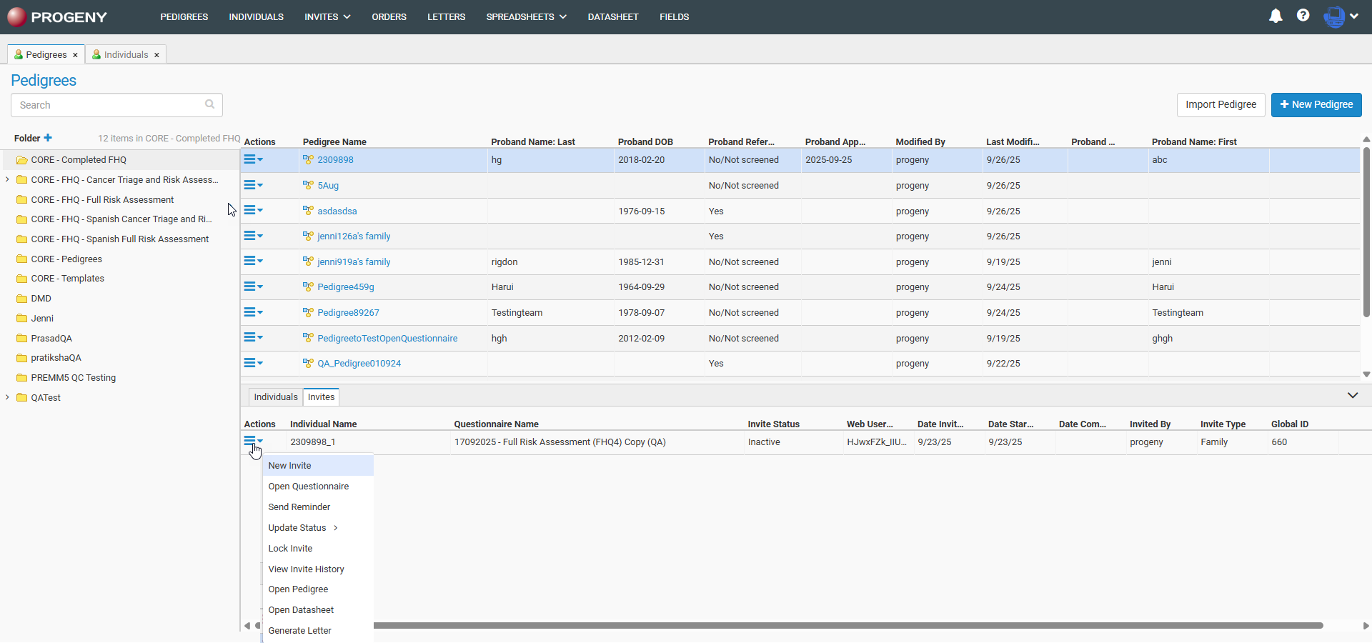 Pedigrees Module - Progeny