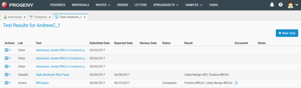 Genetic Testing Results - Progeny