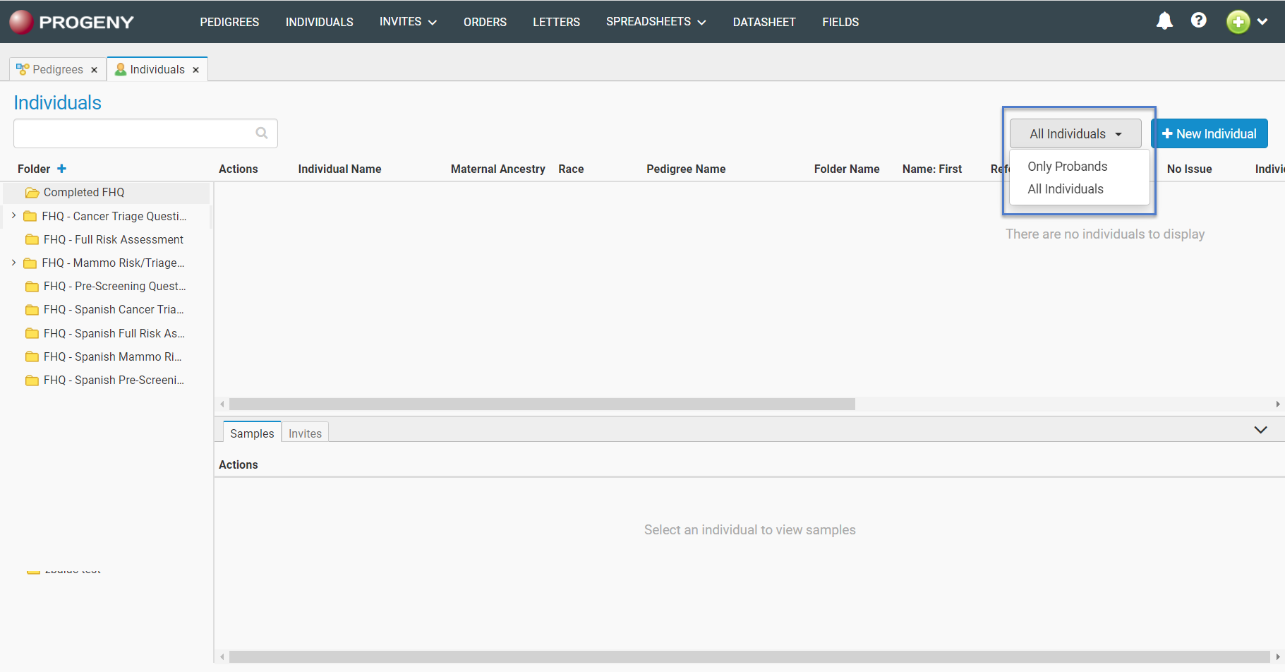 Individuals Module - Progeny