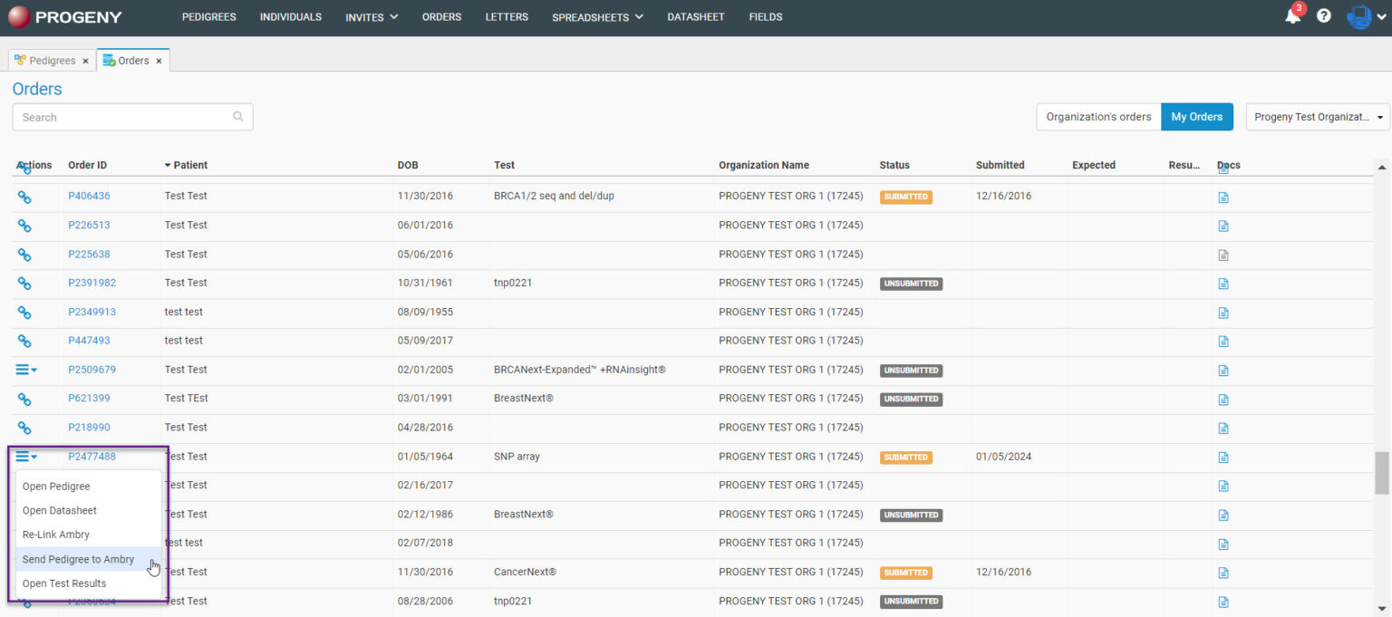 Orders Module - Progeny